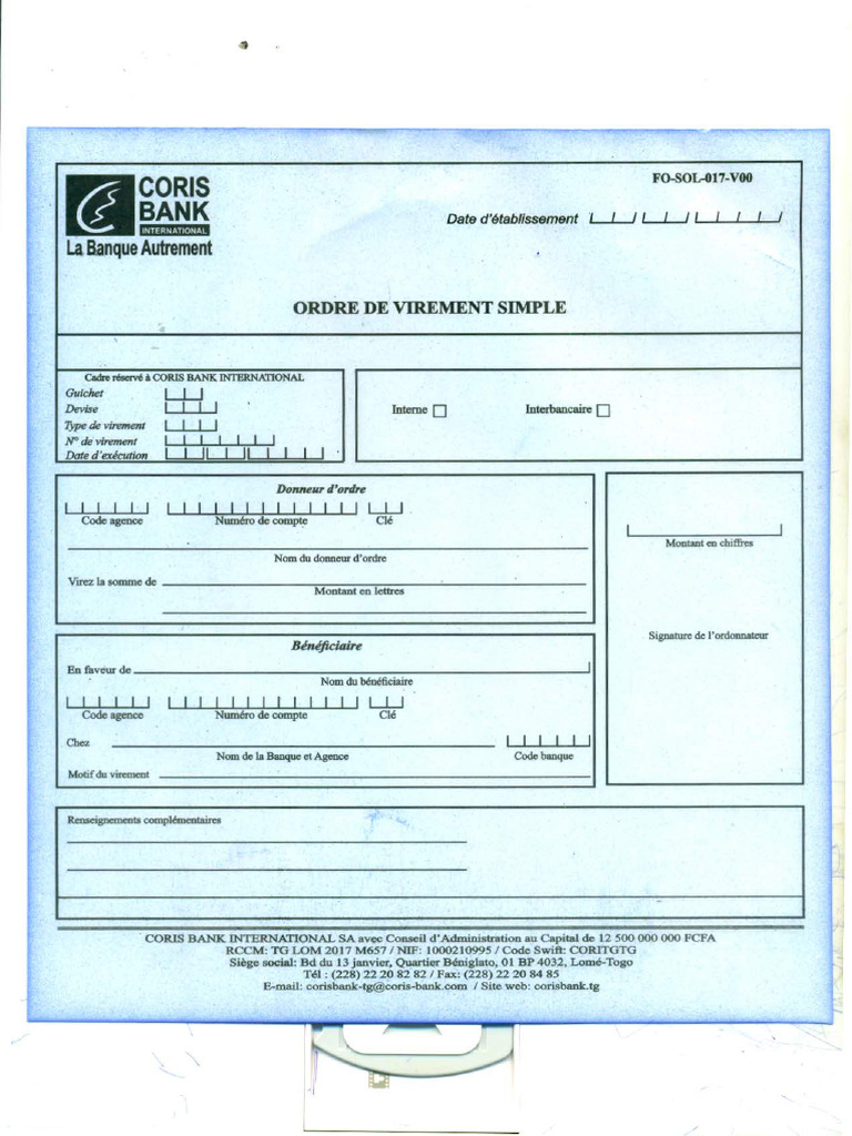 Ordre de Virement Simple - Formulaire | PDF