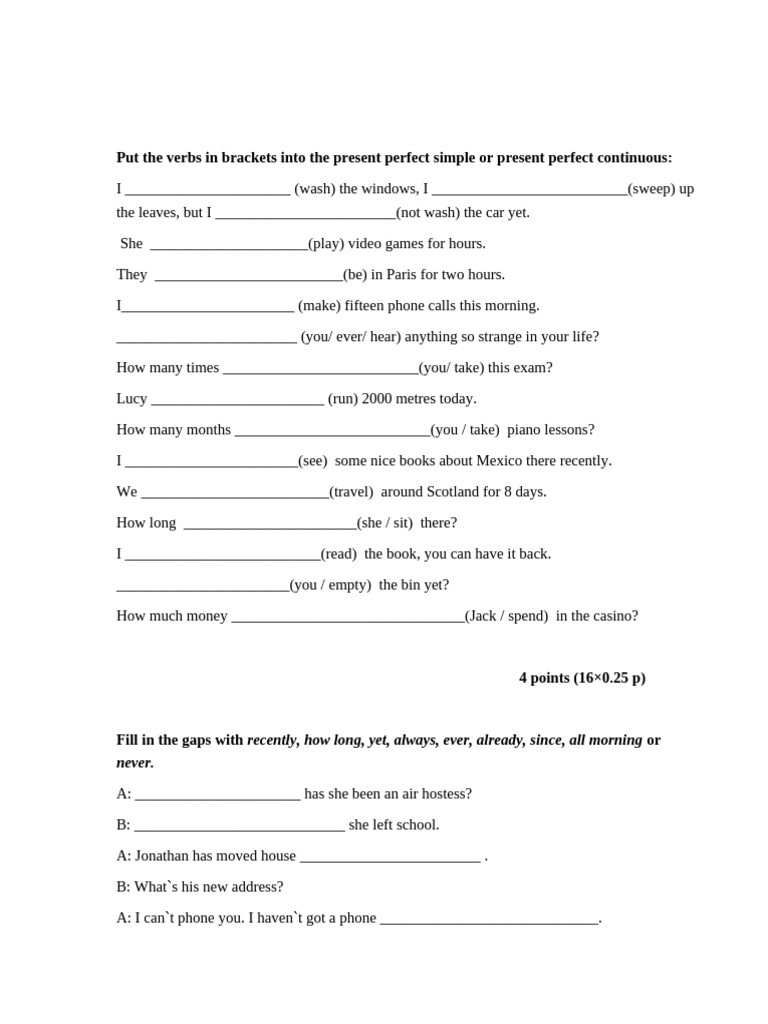 Present Perfect Test | PDF | Grammar | Linguistics