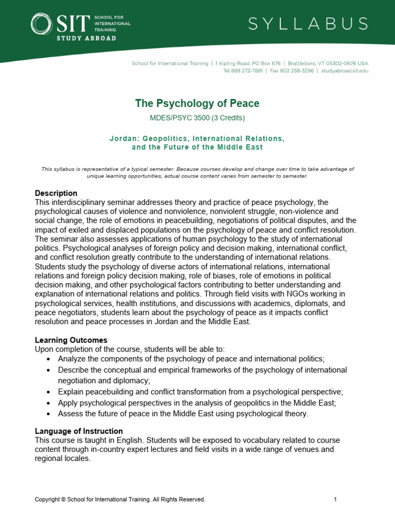 2020SSP Jor Mdes Psyc 3500 | PDF | Psychology | Conflict Resolution