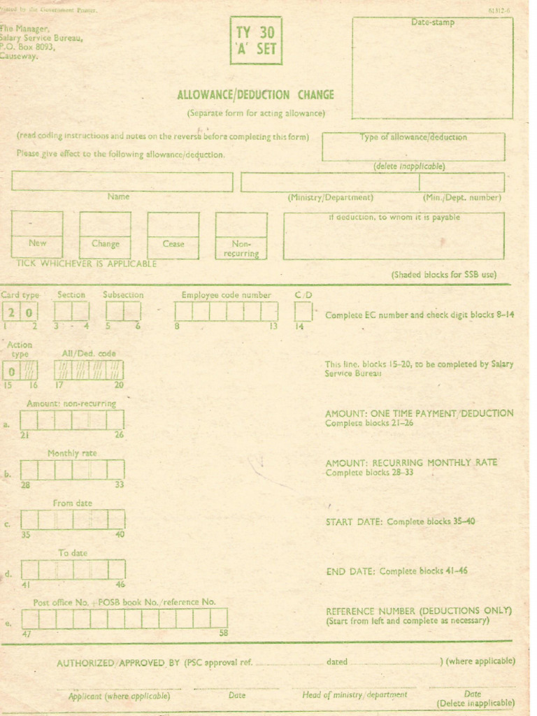 Deduction Change Form TY30 | PDF