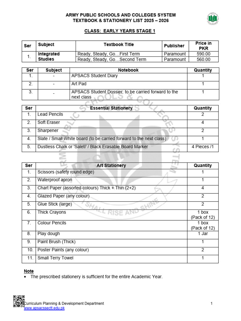 Book & Stationery List Classes EYS I-IX Session 2025-2026 | PDF | Notebook | Oxford University Press