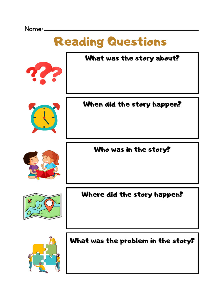 Colorful Illustrative Reading Questions Writing Worksheet | PDF