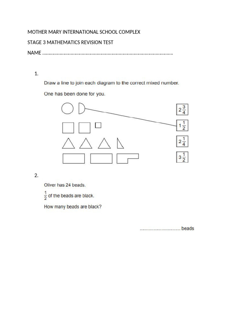 Stage 3 Math Revision Test Guide | PDF