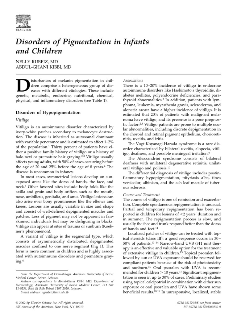 Pigmentation Disorders in Children | PDF | Cutaneous Conditions ...