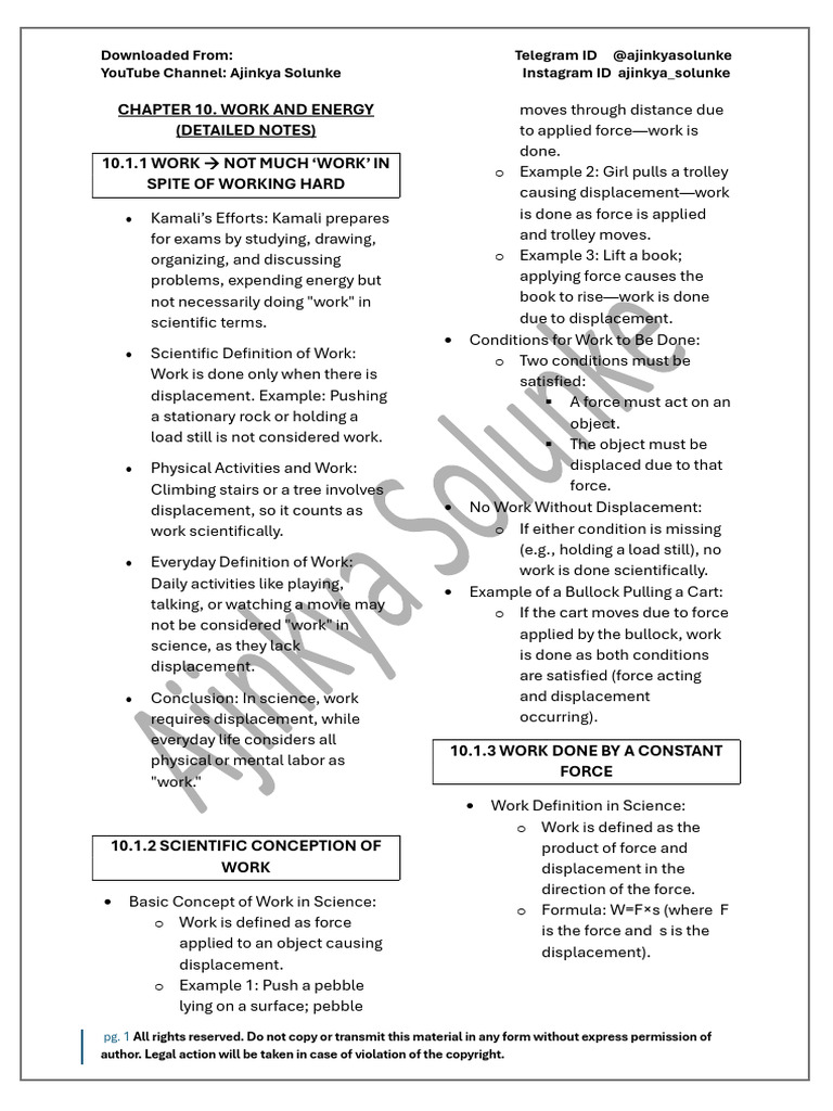 Chapter 10 WORK AND ENERGY Detailed Notes Ajinkya Solunke FINAL | PDF ...