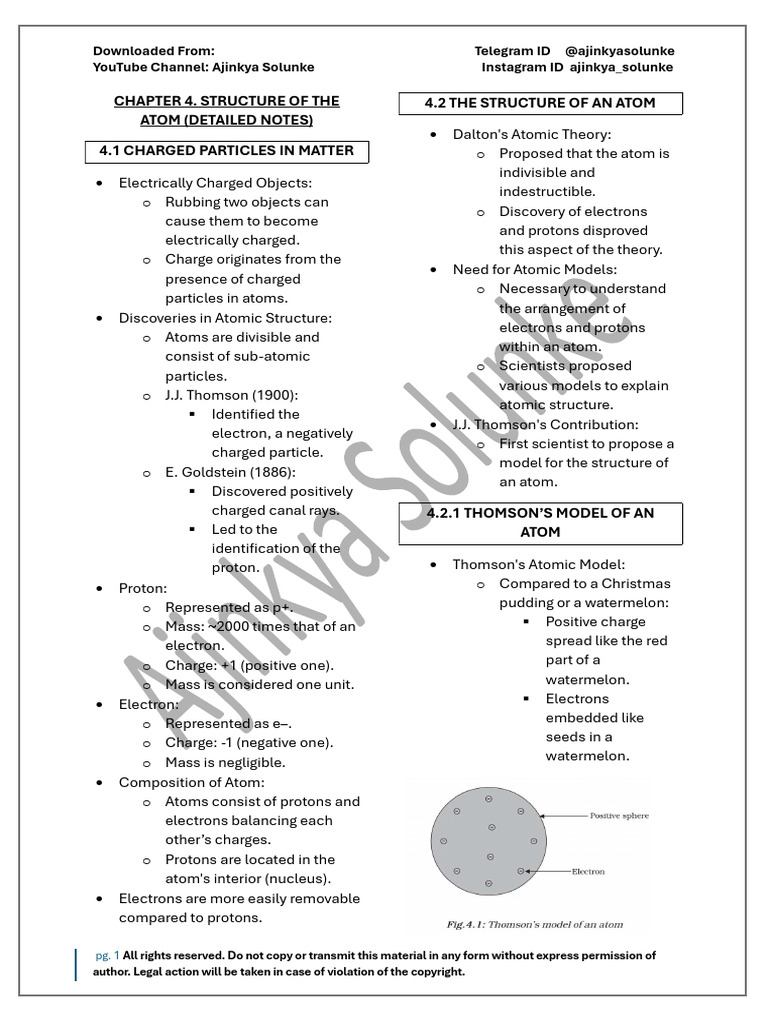 Detailed Notes on Atomic Structure | PDF | Atoms | Isotope