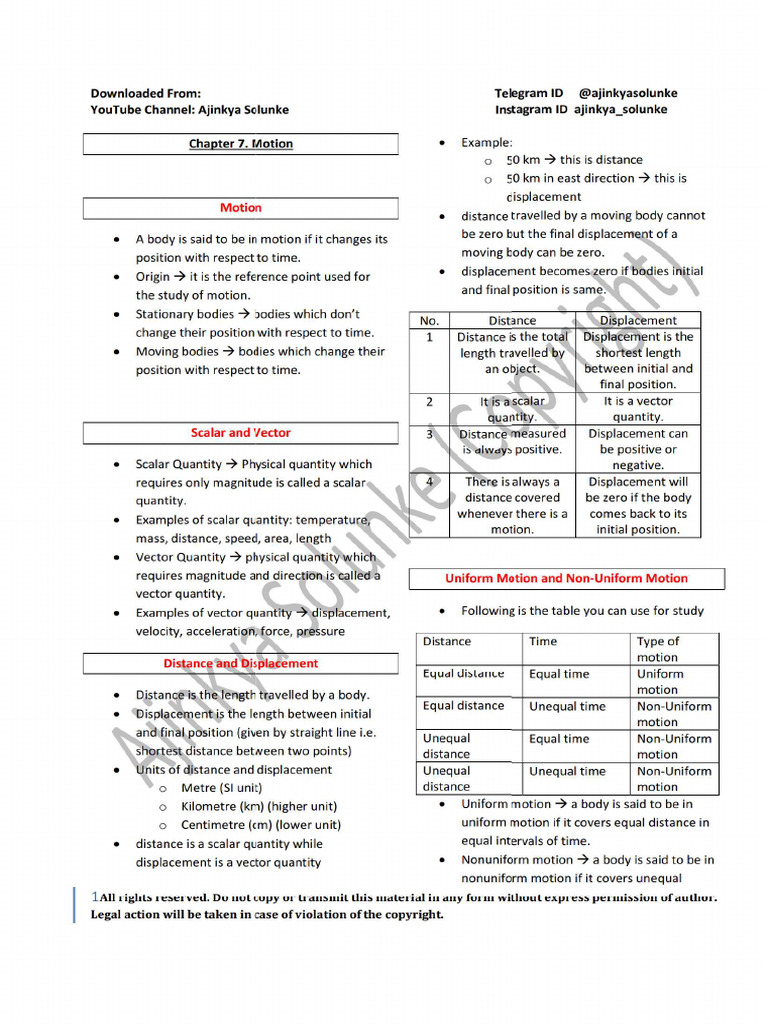 Chapter 7 Motion Notes 2024 2025 Final | PDF