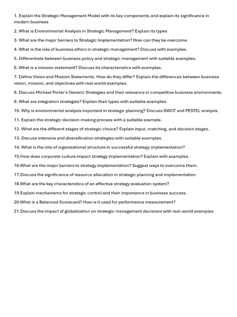 Strategic Management: Key Concepts & Analysis | PDF