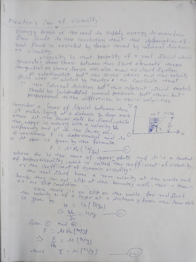 MSC 4th Sem Maths Fluid Dynamics Unit - 1 | PDF