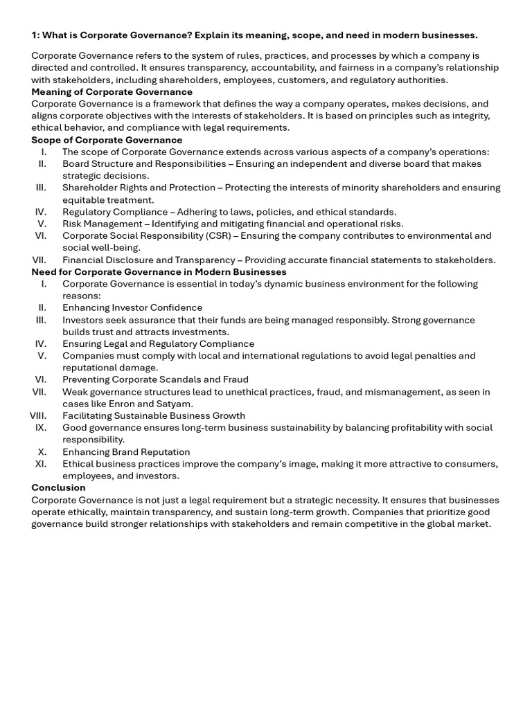 Corporate Governance and Ethics Final | PDF | Corporate Social Responsibility | Corporate Governance