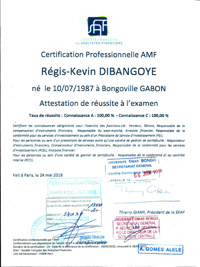 Certificat Amf 1 | PDF