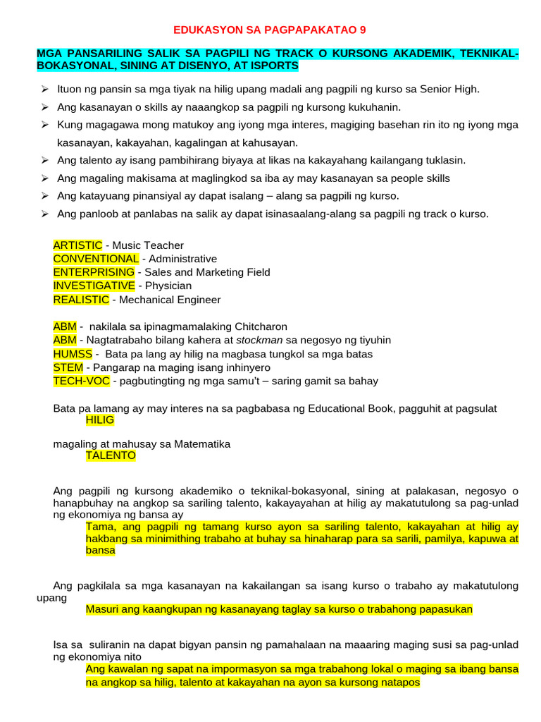 PT - Grade 9 Reviewer | PDF