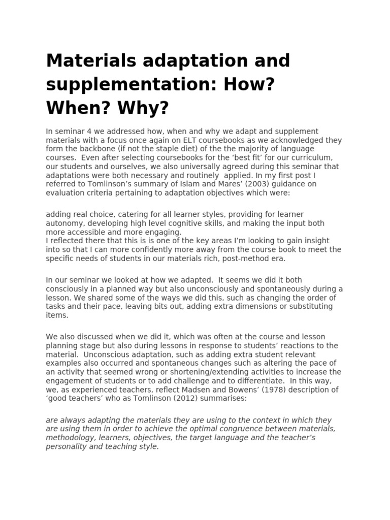 Materials Adaptation and Supplementation | PDF | Learning | Cognition