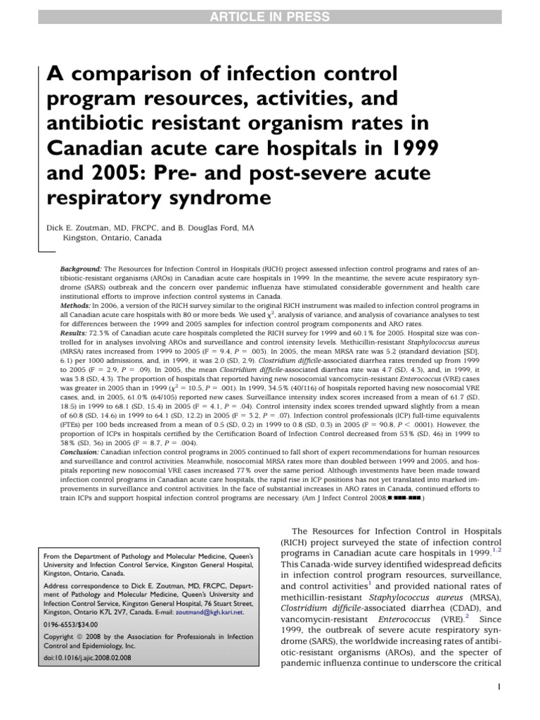 A comparison of infection control program resources, activities, and ...