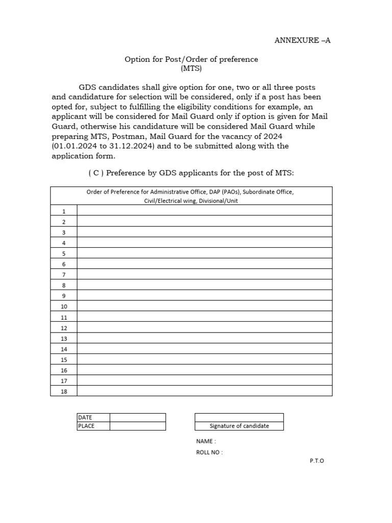 Annexure A Preference | PDF