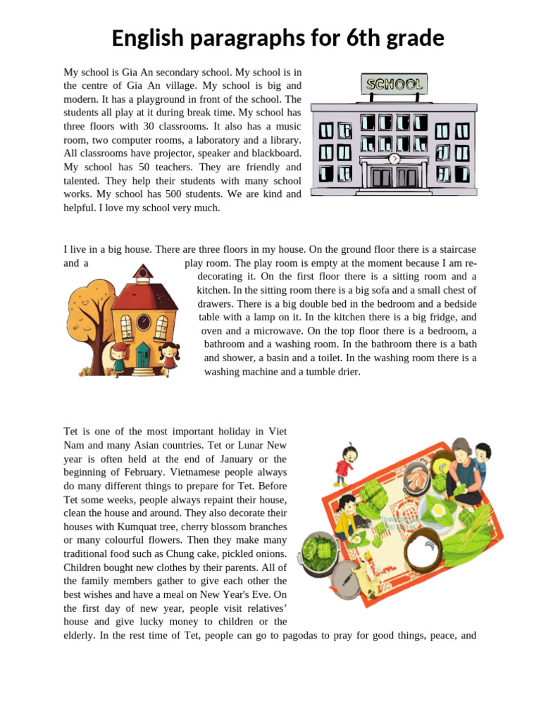 English Paragraphs For 6th Grade | PDF