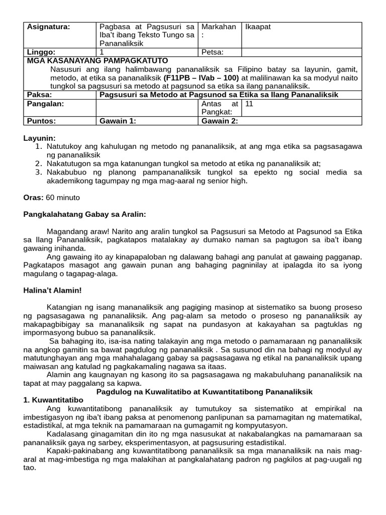 Q4_M2-ETIKA-NG-PANANALIKSIK | PDF