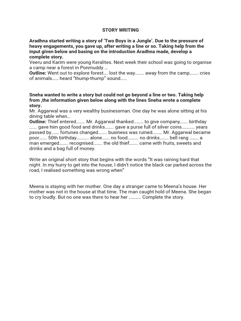 STORY WRITING PRACTICE QUESTIONS | PDF