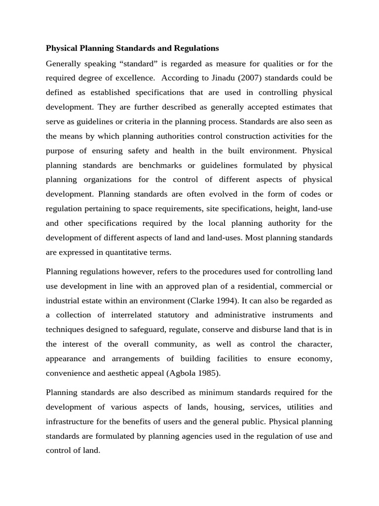 Physical Planning Standards Overview | PDF | Specification (Technical ...