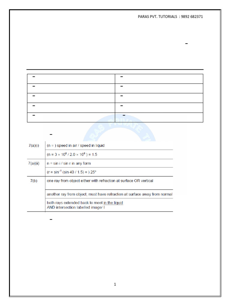 Grade 9 Physics Light Exam Answers | PDF