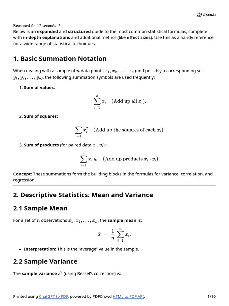 Basic Summation Notation | PDF | Standard Deviation | Errors And Residuals
