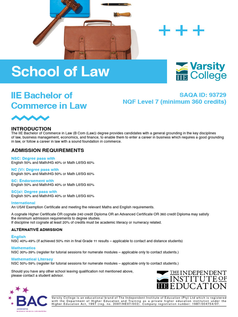 IIE Bachelor of Commerce in Law Factsheet 2020 (New) V1 | PDF ...