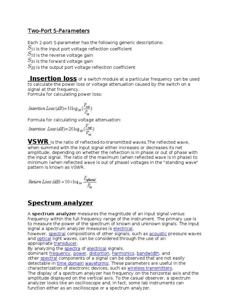 Insertion Loss: Two-Port S-Parameters | PDF | Spectrum | Wireless
