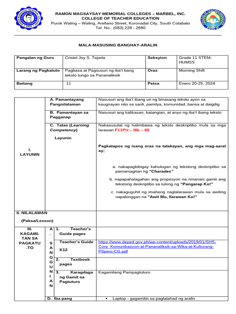 Tekstong Deskriptibo | PDF