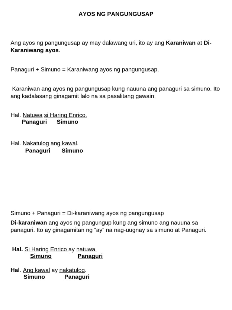 Ayos NG Pangungusap | PDF
