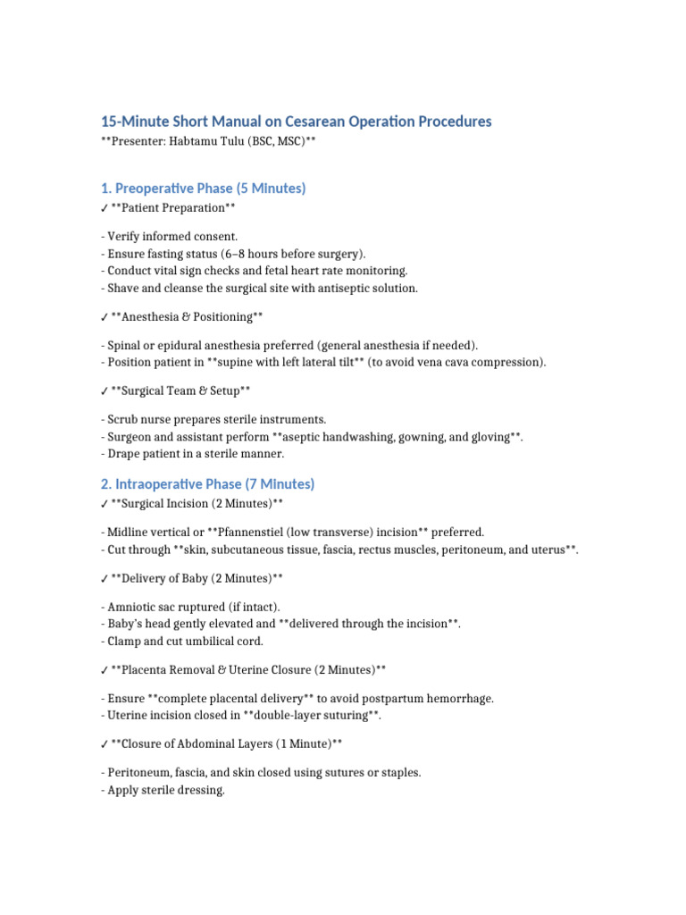 Cesarean Operation Procedure Guide | PDF