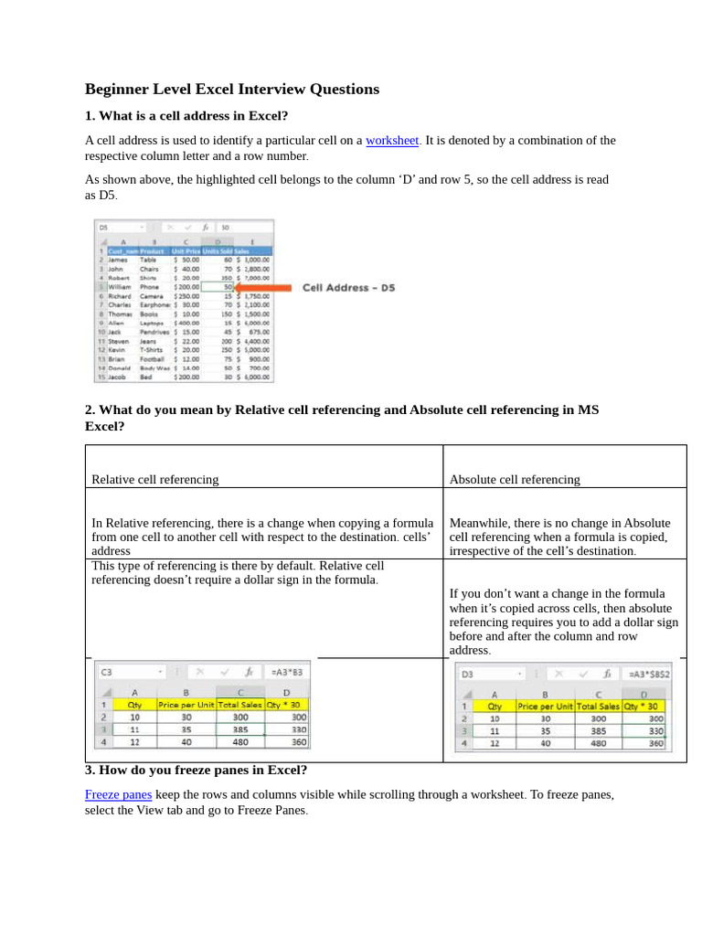 50 Excel Interview Questions | PDF | Microsoft Excel | Computer Programming
