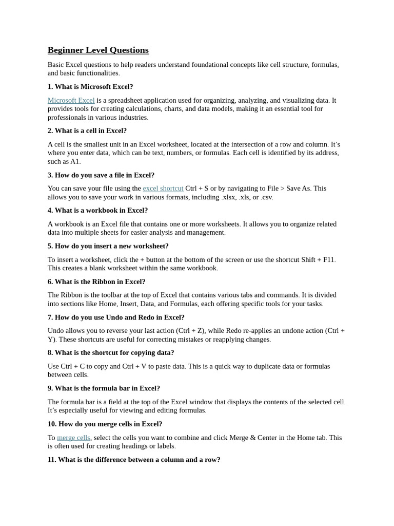 Essential Excel Interview Questions | PDF | Microsoft Excel | Net ...