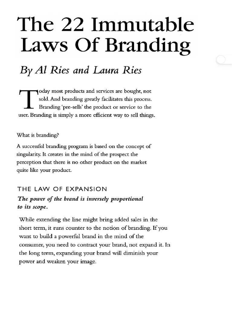 22 Laws of Branding by Al Ries & Laura Ries | PDF