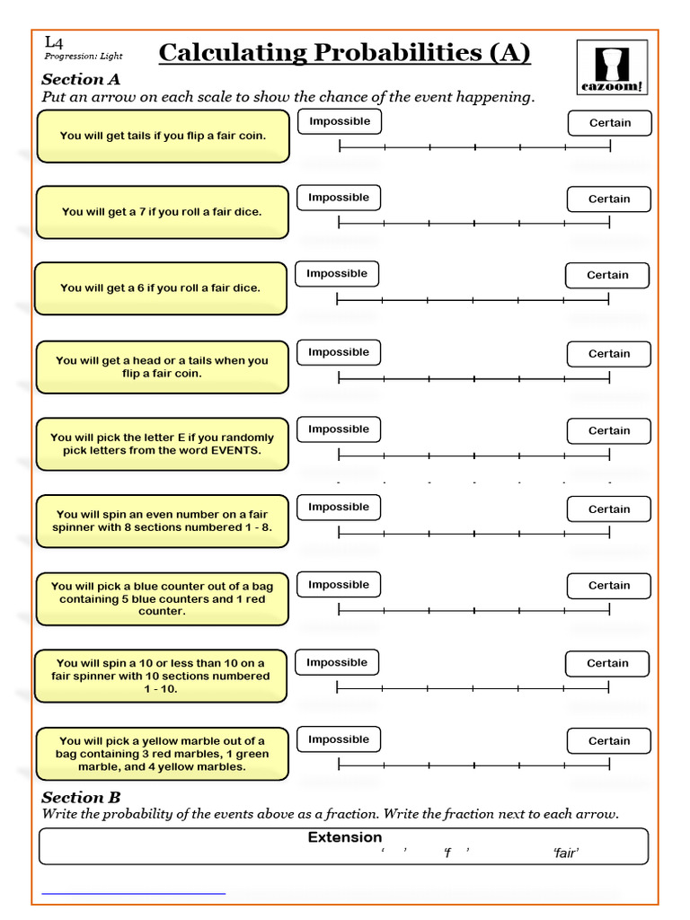 Statistics. Level 4. Probability. Calculating Probabilities (A) | PDF