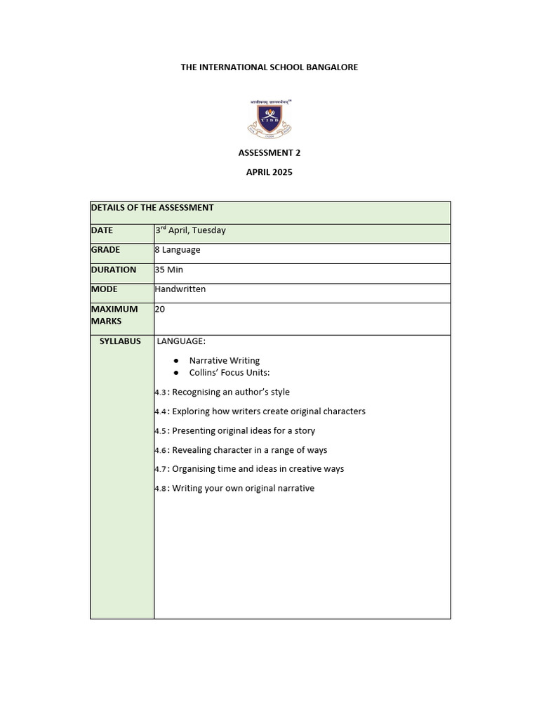 Grade 8 Assessment 2 RG Language 2025 - Updated | PDF