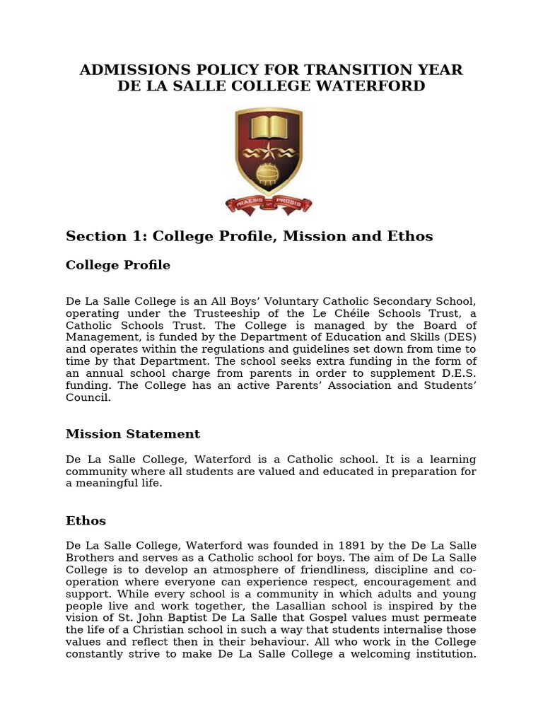 Transition Year Admissions Policy 2024 25 | PDF | Schools