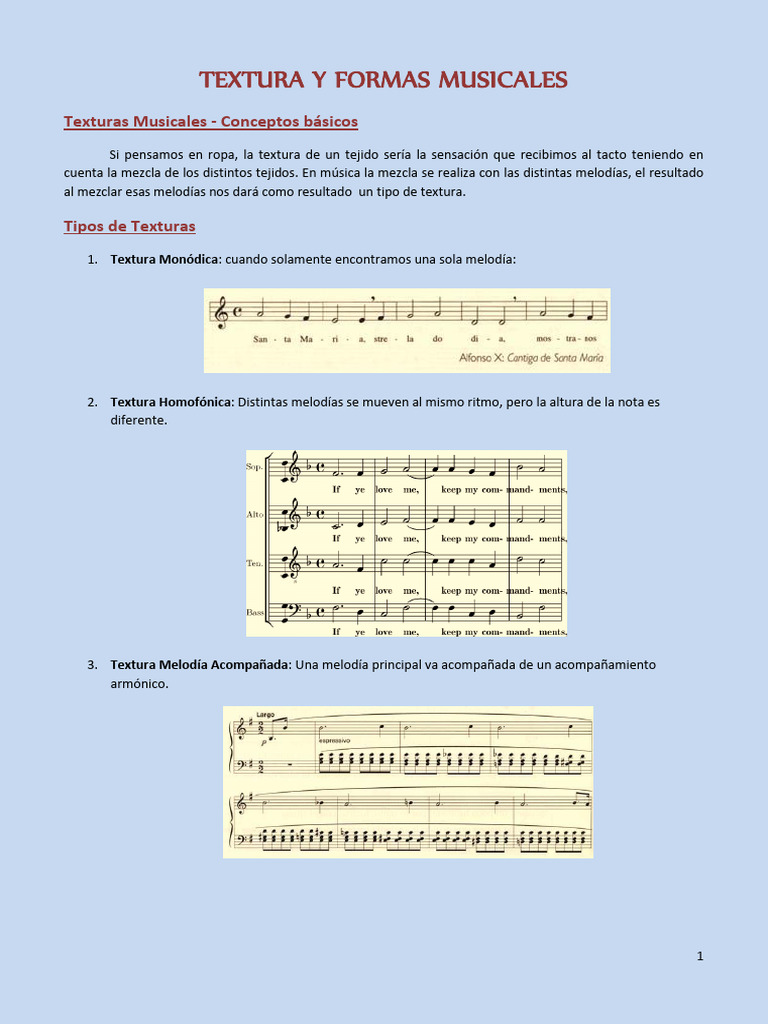 Texturas y Formas Musicales Explicadas | PDF | Melodía | Teoría musical