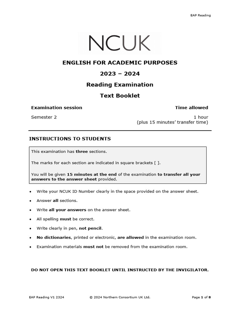EAP Reading Text Booklet - V1 May 2324 | PDF | Evolution | Knowledge