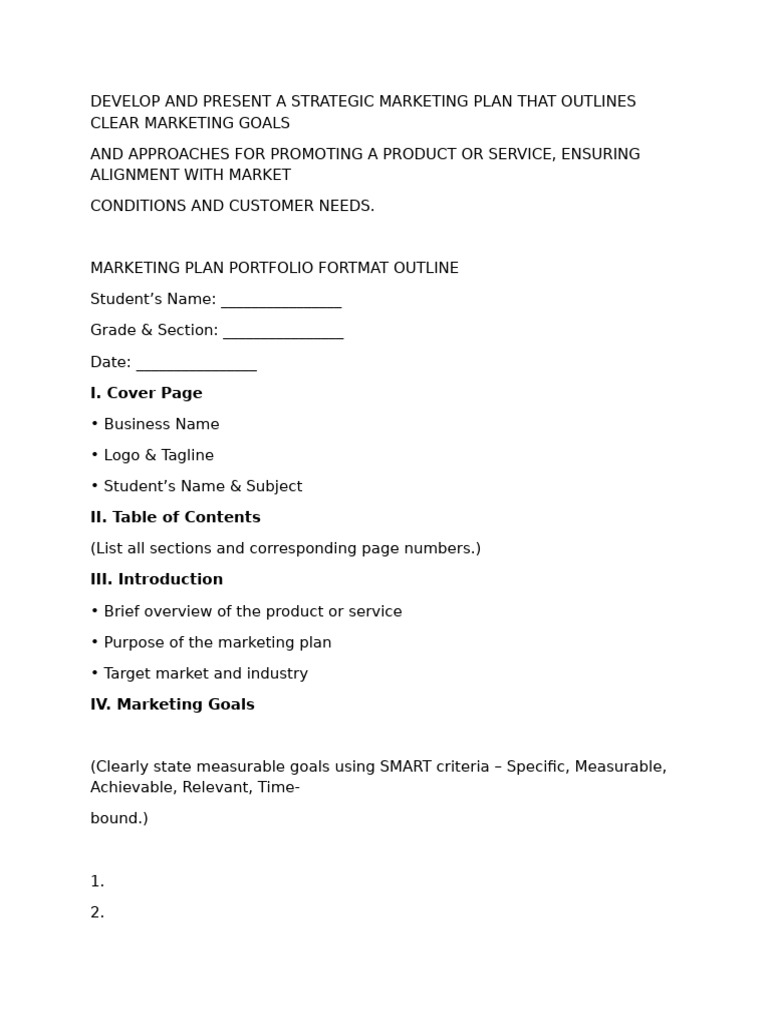 Develop and Present A Strategic Marketing Plan That Outlines Clear Marketing Goal1 | PDF ...