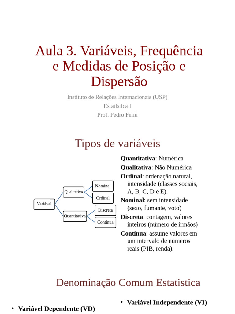 Aula 3. EstatÃ Stica Descritiva | PDF | Mediana (Estatística) | Modo (Estatística)