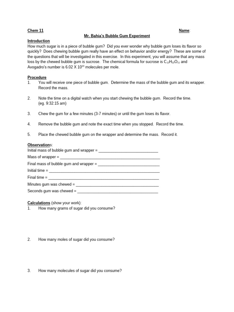 Bubble Gum Experiment | PDF