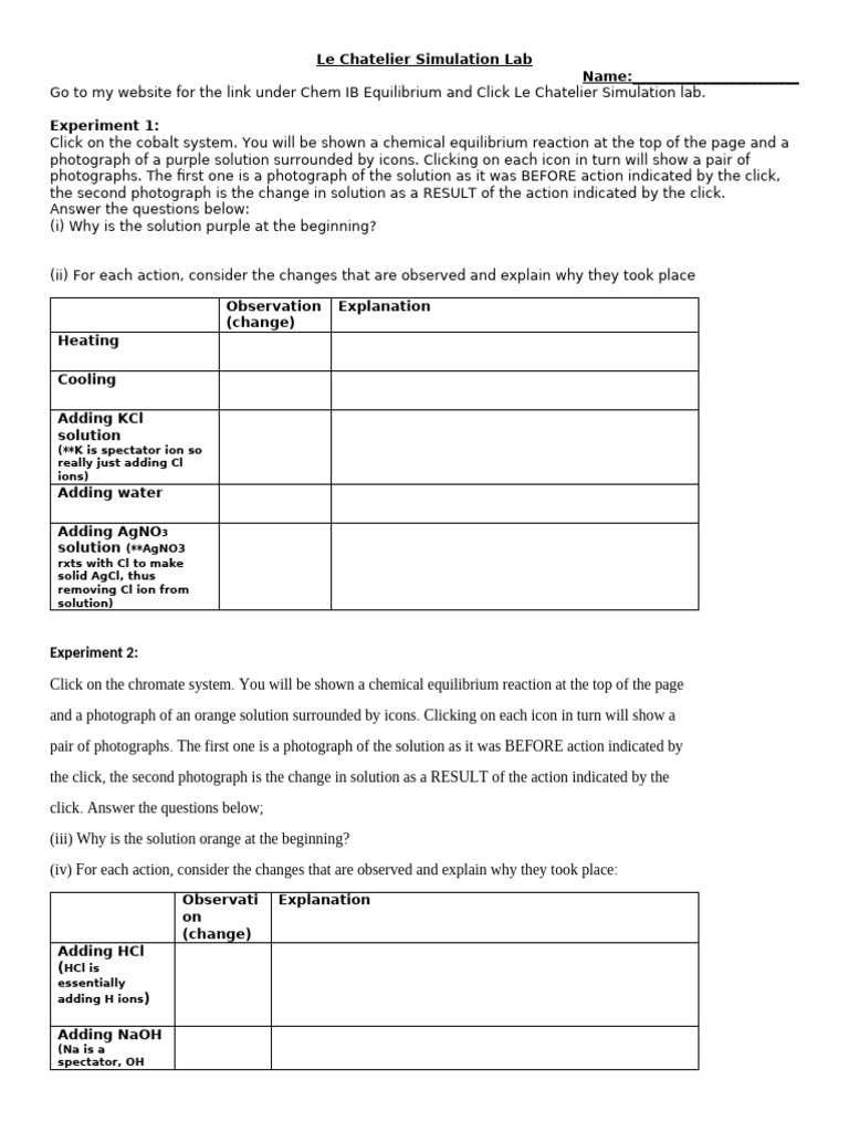 Le Chatelier Simulation Lab | PDF | Chemical Reactions | Materials