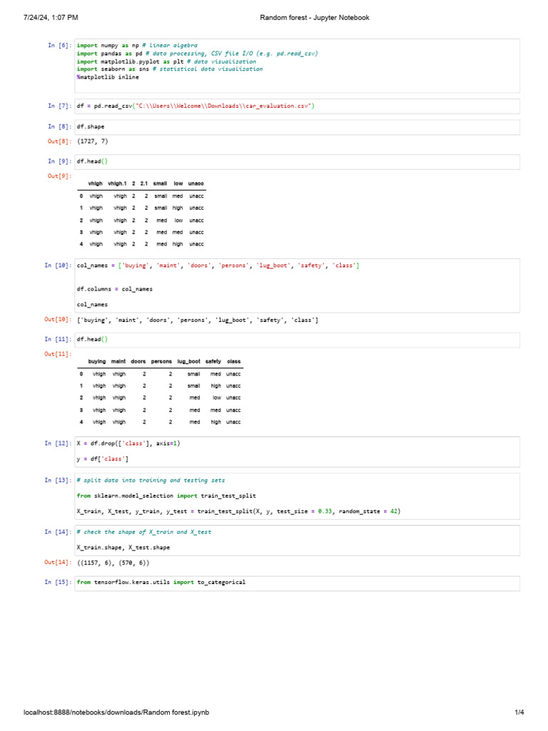 Random Forest - Car - Jupyter Notebook | PDF | Computer Science | Data