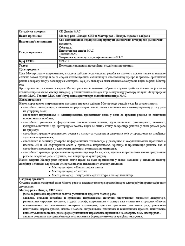 Tabela 5.2 Master Rad Dizajn | PDF