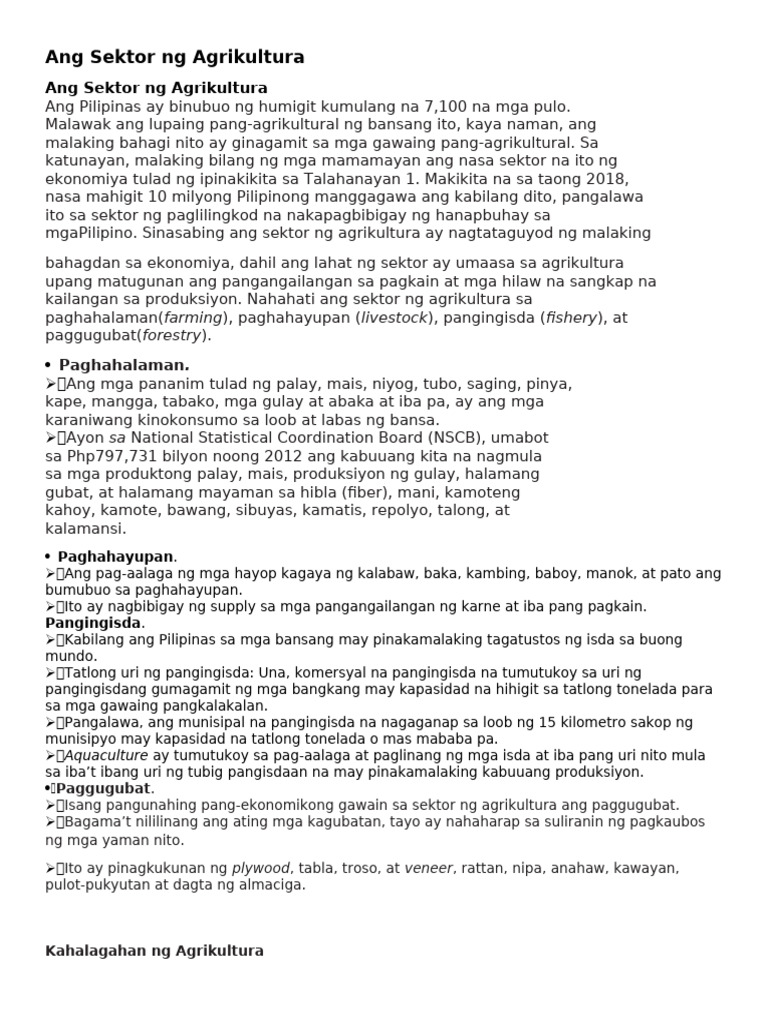 Ang Sektor NG Agrikultura | PDF