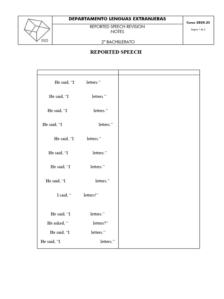 Notes On Reported Speech (Revision) | PDF | Linguistics | Linguistic ...