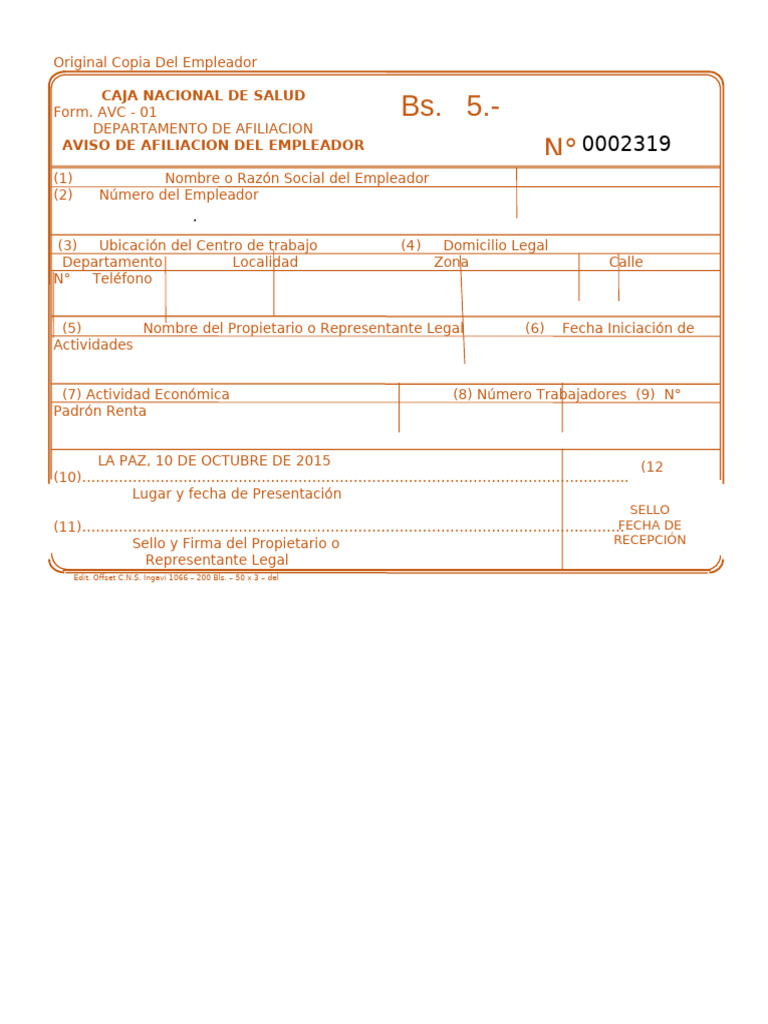 4 Formulario AVC 1 Vacio | PDF