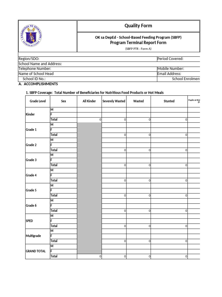 SBFP Form 7 PTR Disaggregated by Sex - versION 2 2025-8-1 | PDF ...