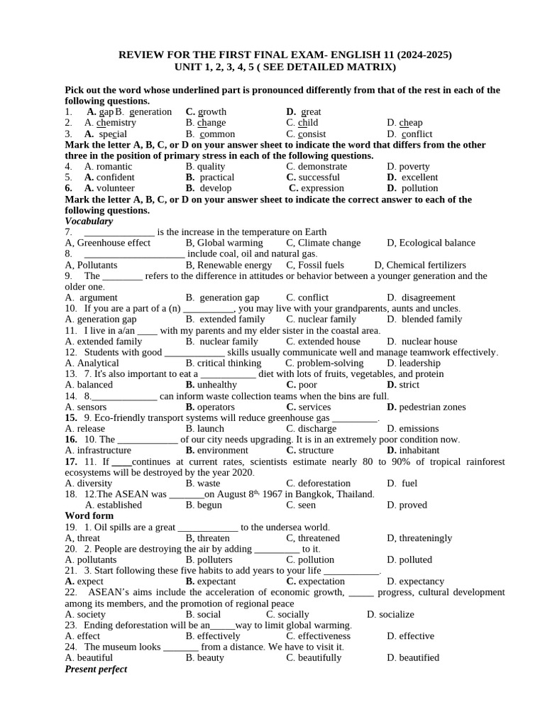De Cuong On Tap HK1 E11 2024 - Huong | PDF | Solar Power | Solar Energy