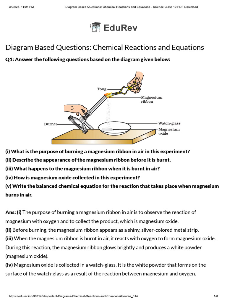 Diagram Based Questions - Chemical Reactions and Equations - Science ...